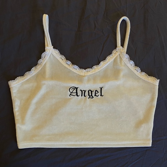 SHEIN | Tops | Shein Angel Crop Top Velvet White Size Small | Poshmark